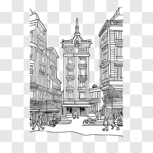 Baixe Desenho de Rua Antiga da Cidade com Prédios Altos e Pessoas PNGs ...