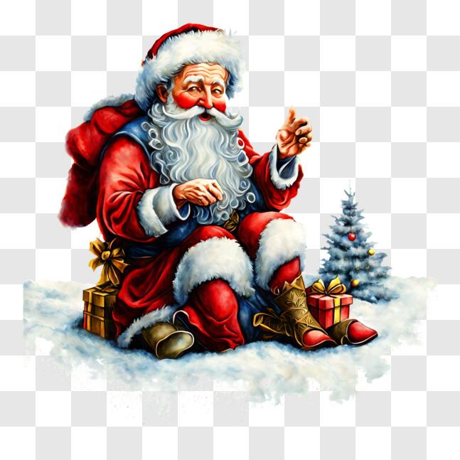 Download Santa Claus Sitting with Presents Under the Christmas Tree ...
