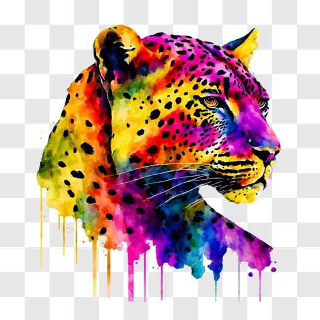 Download Colorful Leopard Head Painting with Watercolor Drips PNGs ...