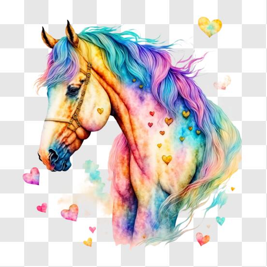 Download Watercolor Painting of an Elegant Horse with Colorful Flowers ...