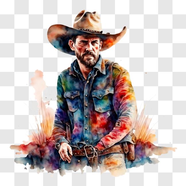 Download Watercolor Painting of Cowboy with Texas Rangers Logo ...