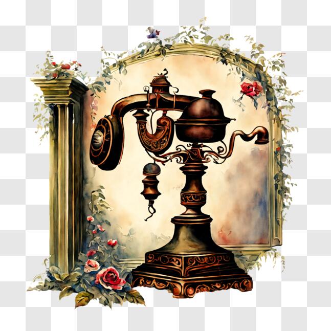 Download Vintage Telephone Art Installation with Roses and Flowers PNGs ...