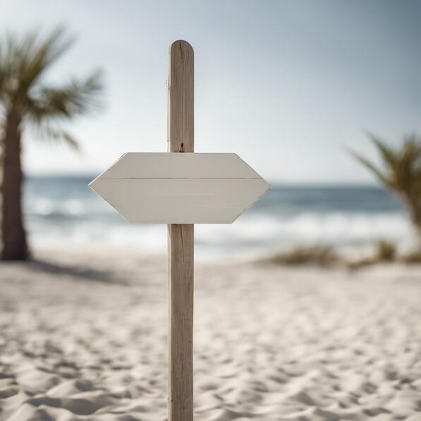 Download White Directional Sign on a Beach with Palm Trees Mockups ...