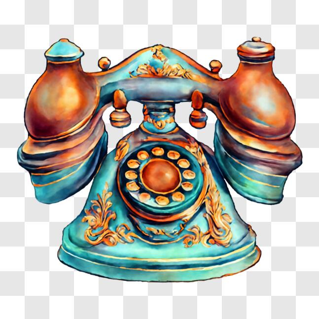 Download Vintage Turquoise Telephone with Ornate Details PNGs Online ...