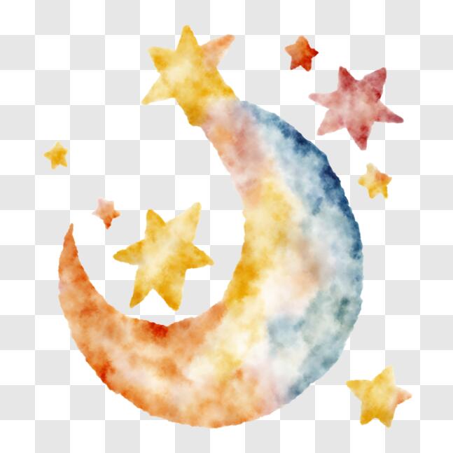 Download Watercolor Crescent with Stars - Celestial Artwork PNGs Online ...