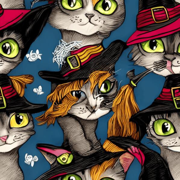 Download Seamless Pattern of Cats Wearing Witches' Hats Patterns Online ...