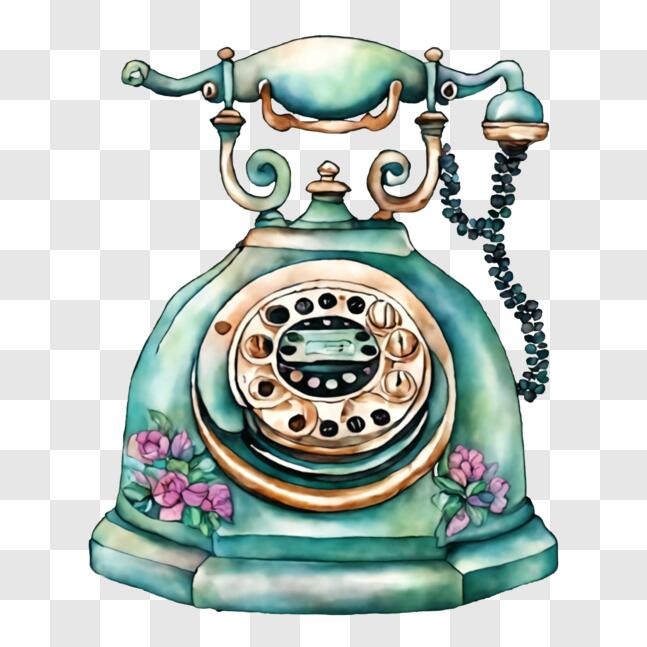 Download Turquoise Vintage Telephone with Floral Designs PNGs Online ...