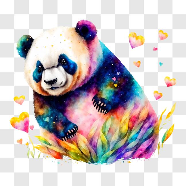 Download Colorful Panda Bear Artwork with Hearts and Flowers PNGs ...