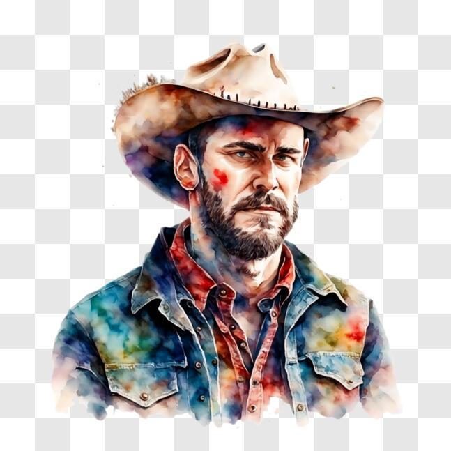 Download Illustration of a Cowboy Hat Man with Watercolor Paint on Face ...