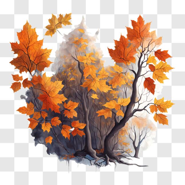 Download Autumn Forest Painting with Vibrant Colors PNGs Online ...
