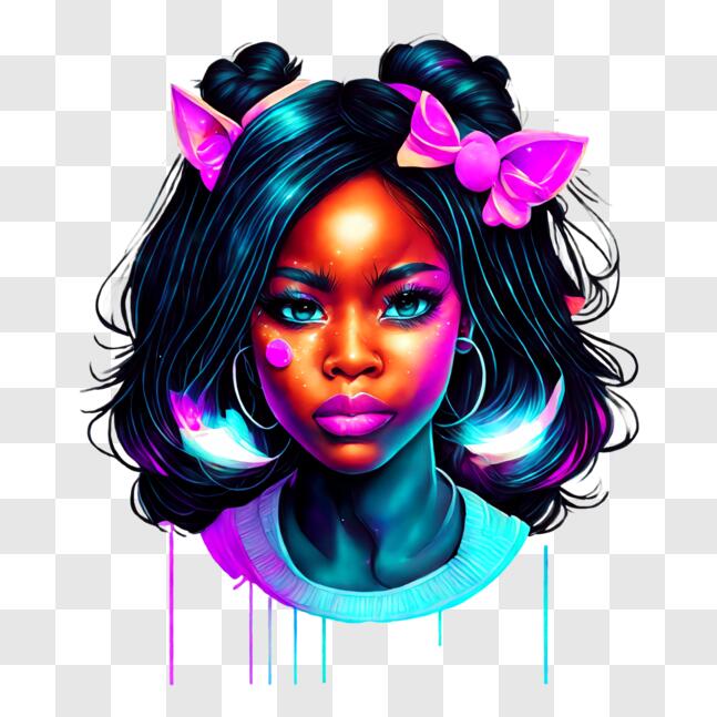 Download Girl with Neon Hair and Pink Bows in Hip-Hop Style PNGs Online ...