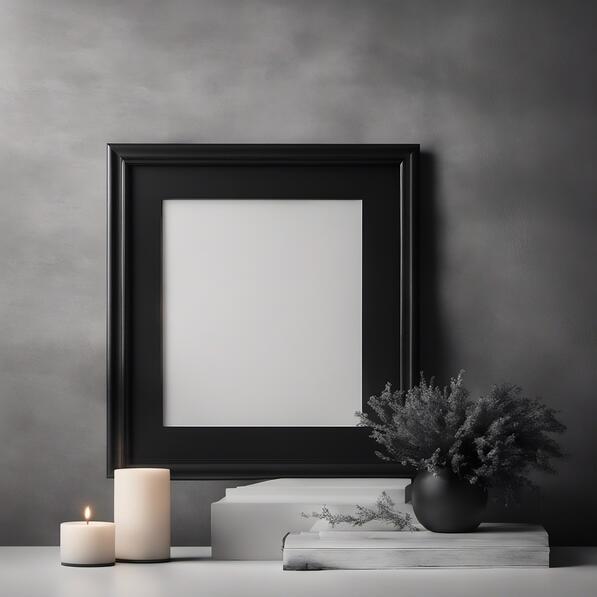 Download Black Frame with Candles and Flowers on Bookshelf Mockups ...