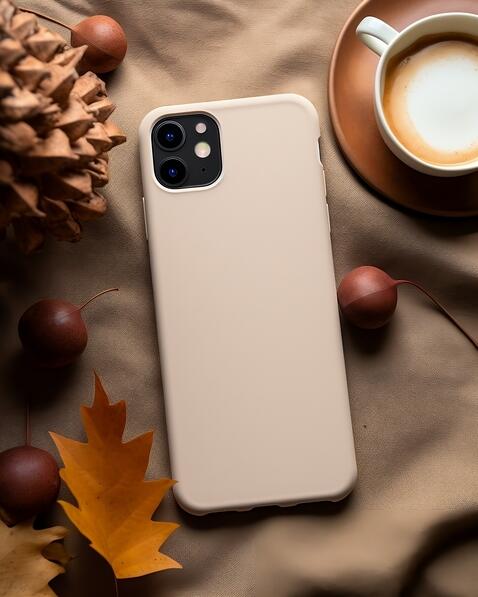 Download Beige Phone Case and Orange Coffee Cup with Autumn Leaves ...