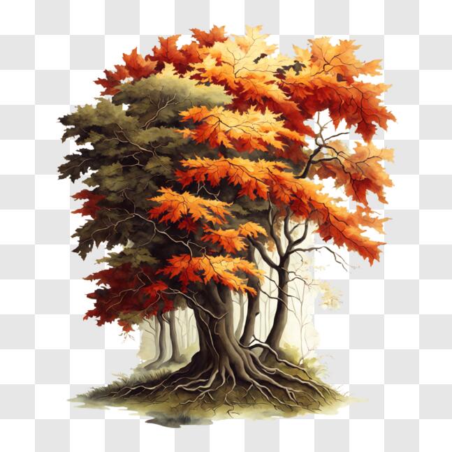 Download Autumn Forest Tree with Red and Orange Leaves PNGs Online ...