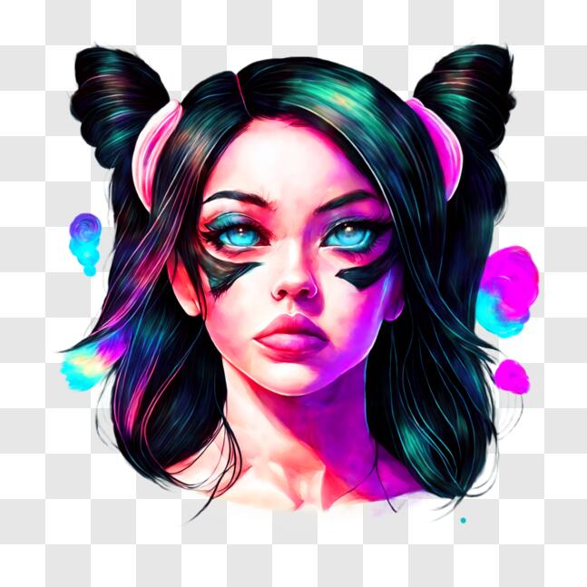 Download Girl With Cat Ears Contemporary Art Piece Png Online Creative Fabrica