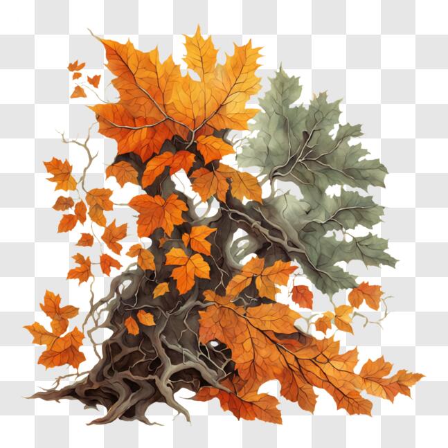 Download Colorful Autumn Tree with Falling Leaves PNG Online - Creative ...