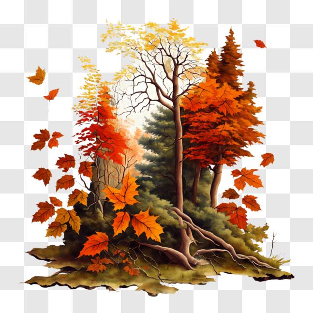 Download Autumn Forest Painting with Vibrant Colors PNGs Online ...