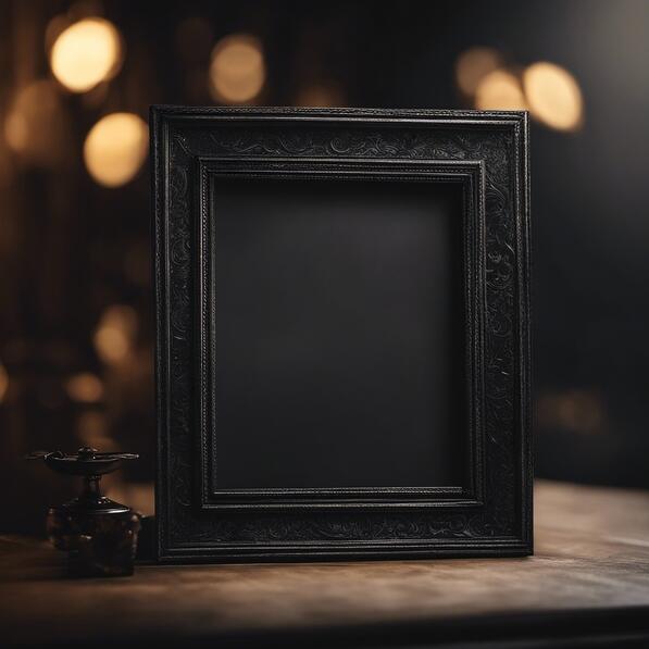 Download Empty Black Picture Frame on Wooden Table with Colorful Lights ...