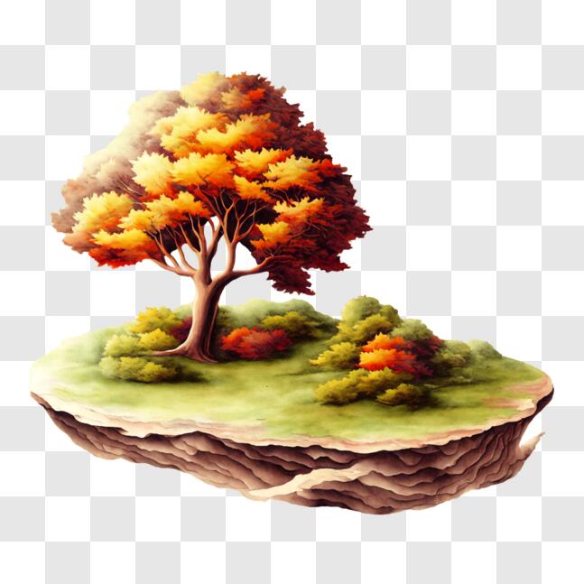 Download Floating Tree on an Island with Vibrant Autumn Colors PNGs ...