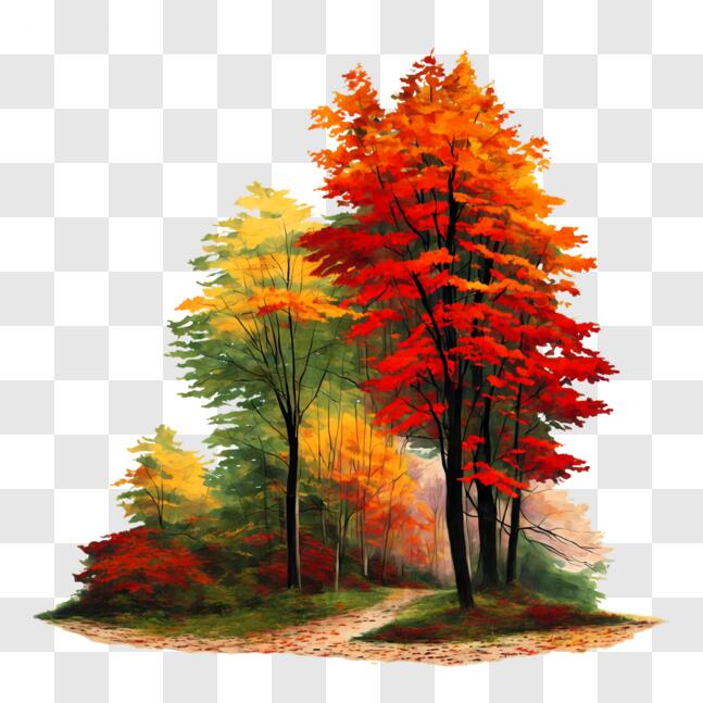 Download Colorful Autumn Trees in the Forest Painting PNGs Online ...