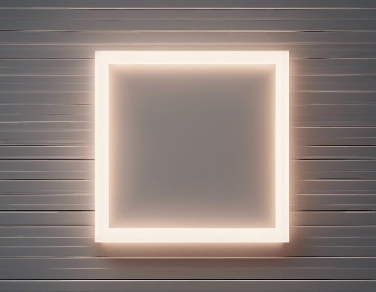 Download Illuminated Square Frame on Gray Wall Mockups Online ...