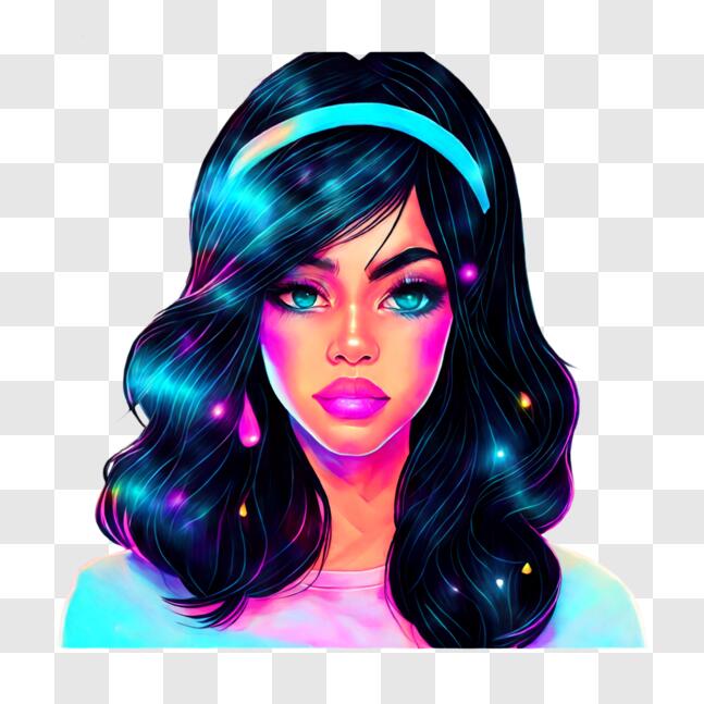 Download Illustration Of A Girl With Neon Hair And Bright Blue Eyes Pngs Online Creative Fabrica