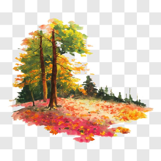 Download Colorful Autumn Trees in a Forest PNGs Online - Creative Fabrica