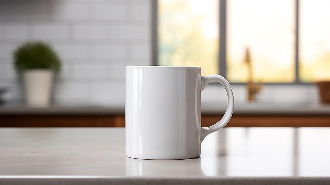 Download White Coffee Mug on Kitchen Counter with Potted Plants Mockups ...