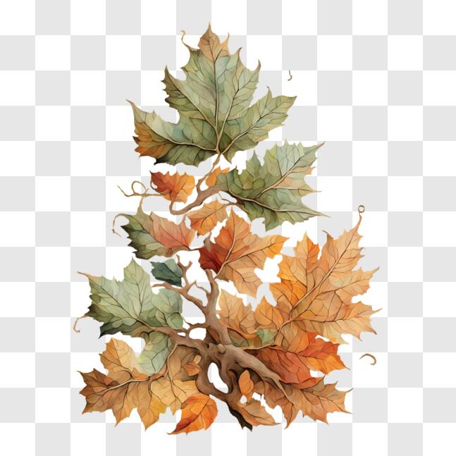 Download Autumn Leaves on Oak Tree Branches PNGs Online - Creative Fabrica