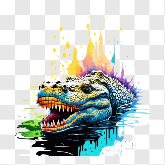 Download Colorful Alligator Head in Water Illustration PNG Online ...