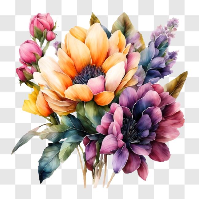 Download Colorful Flower Bouquet in Upside-Down Vase PNGs Online ...