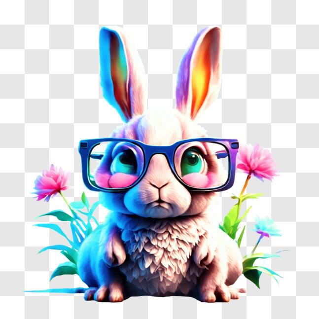 Download Cute Bunny with Glasses and Flowers PNGs Online - Creative Fabrica