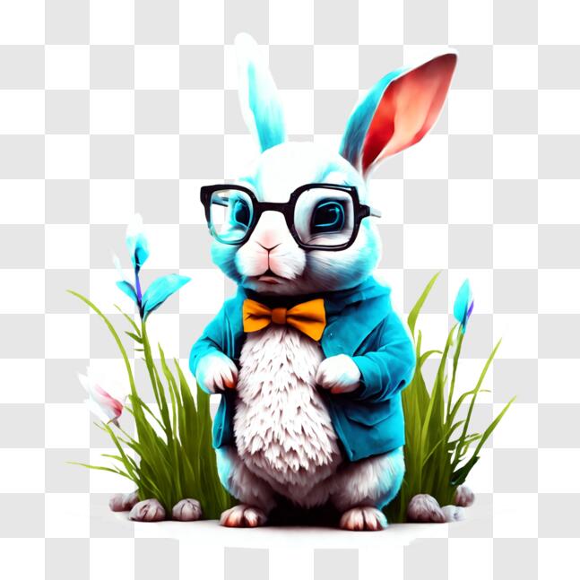 Download Cute bunny wearing glasses in a floral setting PNGs Online ...