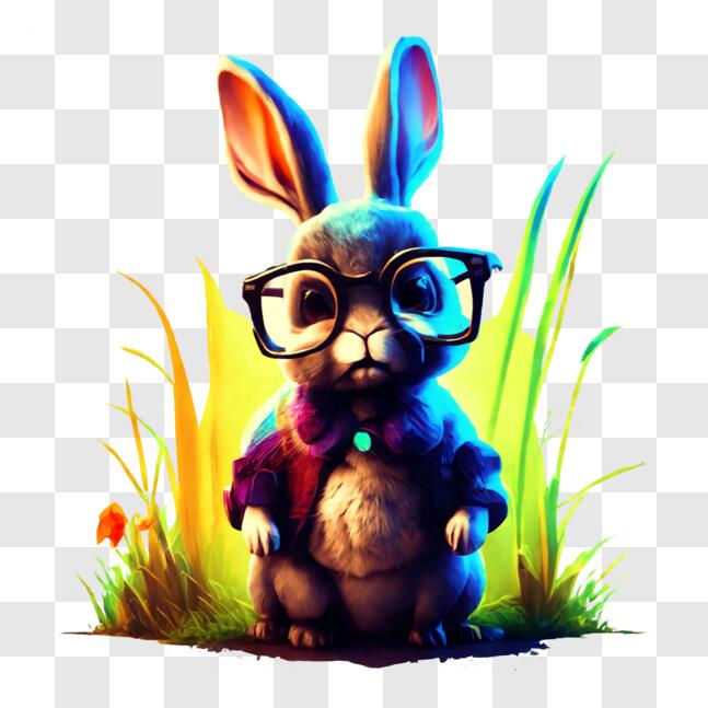 Download Cartoon Rabbit in Glasses Sitting in Grass PNGs Online ...