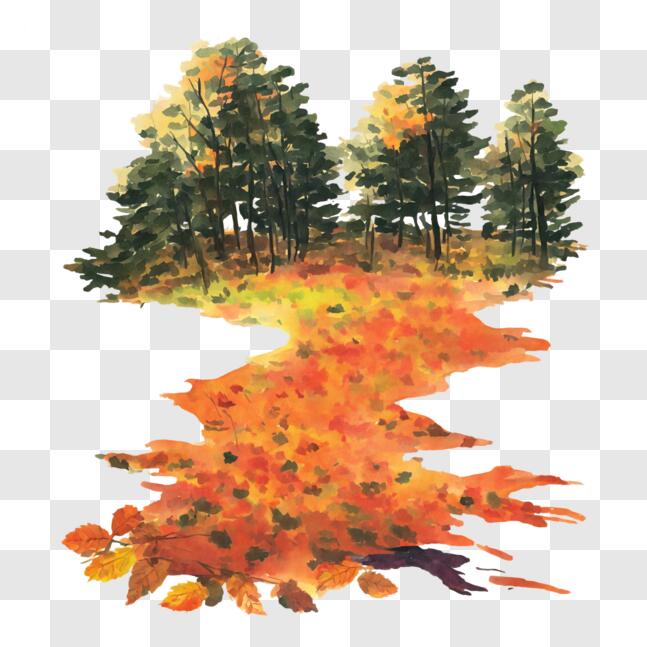 Download Watercolor Painting of Autumn Forest with Fallen Leaves PNGs ...