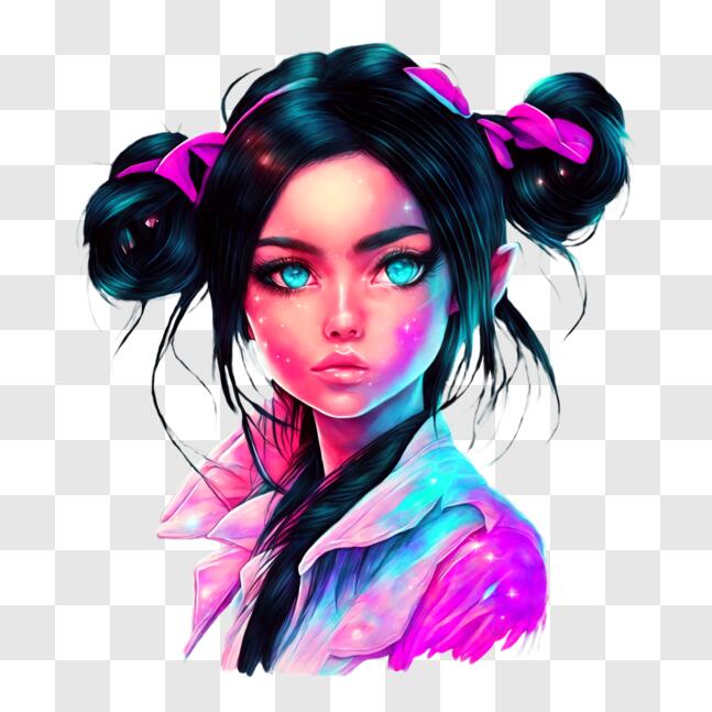 Download Art Deco Anime Girl with Blue Eyes and Pink Hair PNGs Online ...