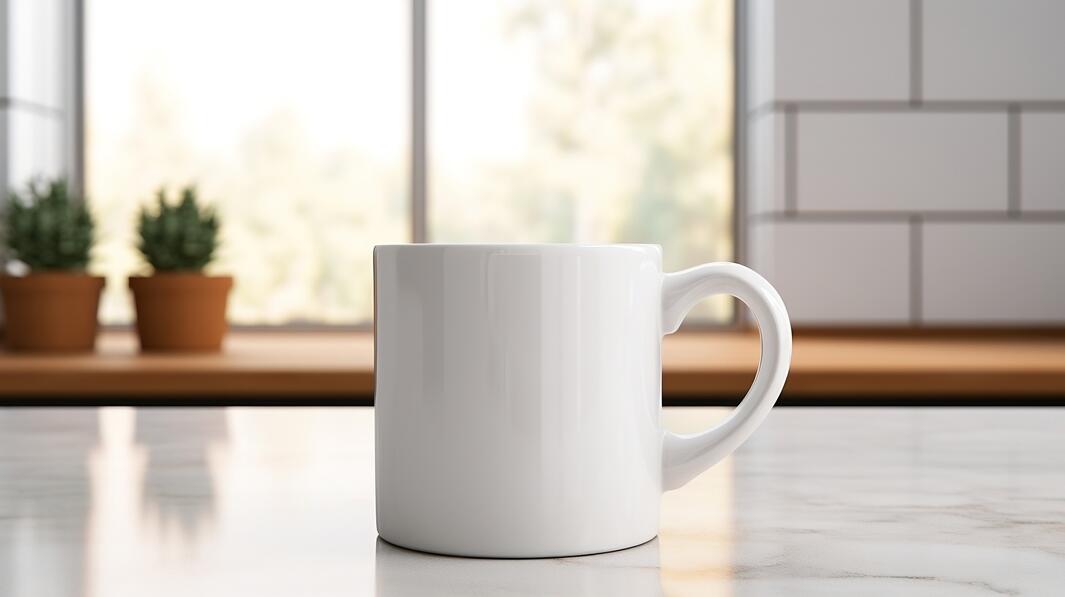Download White Coffee Mug on Counter in Front of Open Window Mockups ...