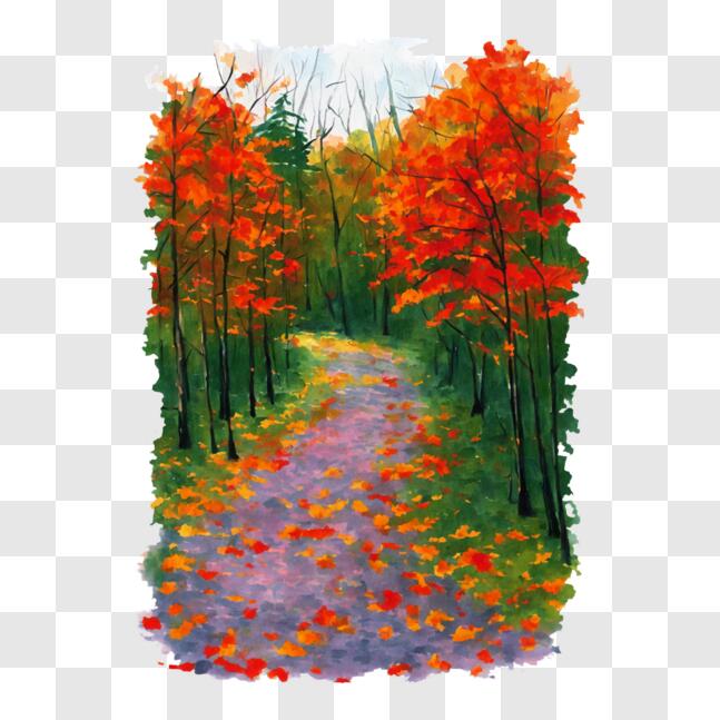 Download Autumn Path in the Woods with Colorful Leaves PNGs Online ...