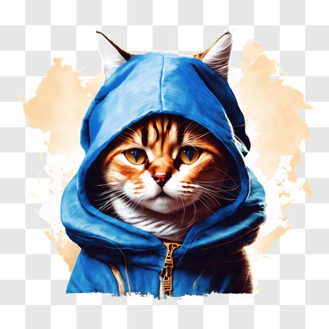 Download Cat wearing orange and white hoodie with blue stripes PNGs ...
