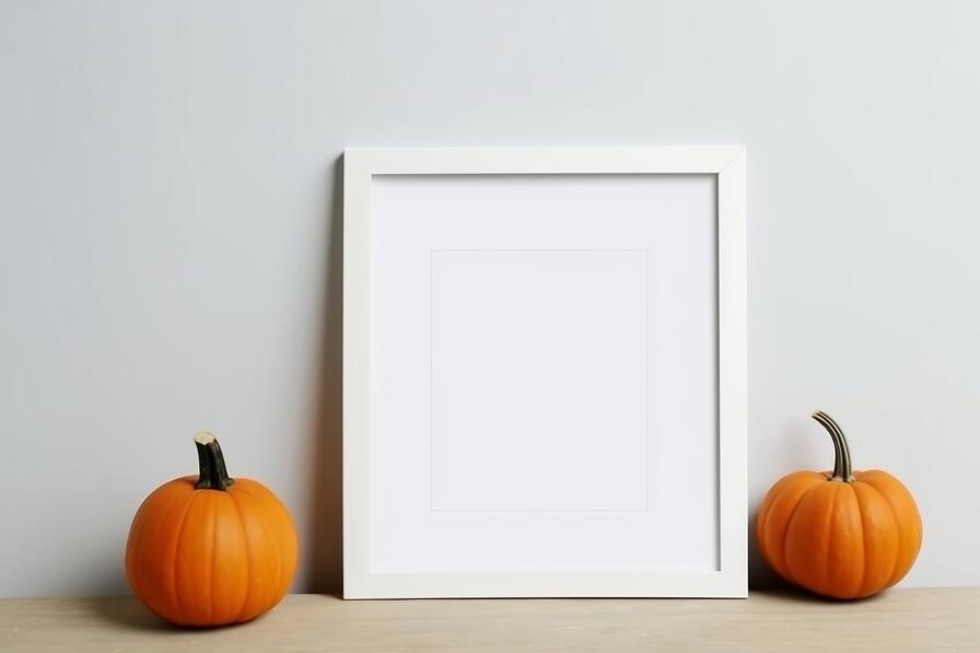 Download White Frame and Pumpkins on Wooden Table Mockups Online ...