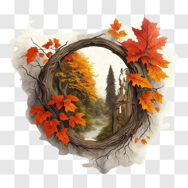 Download Autumn leaves framed by a circular border PNGs Online ...