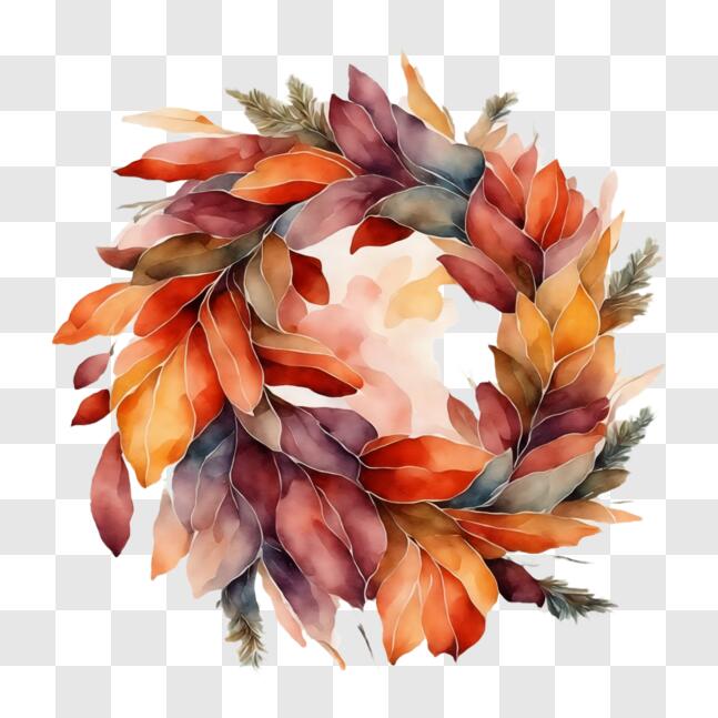 Download Colorful Fall Wreath with Leaves and Flowers PNGs Online ...