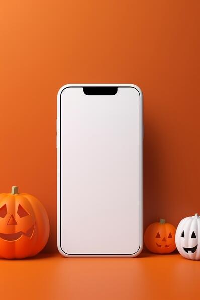 Download Orange Background with White Smartphone and Pumpkins Mockups ...