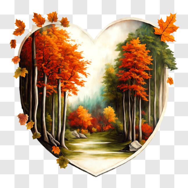 Download Autumn Forest Painting with Heart Shape PNGs Online - Creative ...