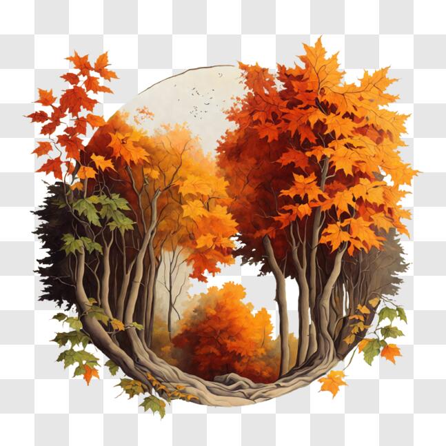 Download Circle of Trees in Autumn-Colored Forest PNGs Online ...