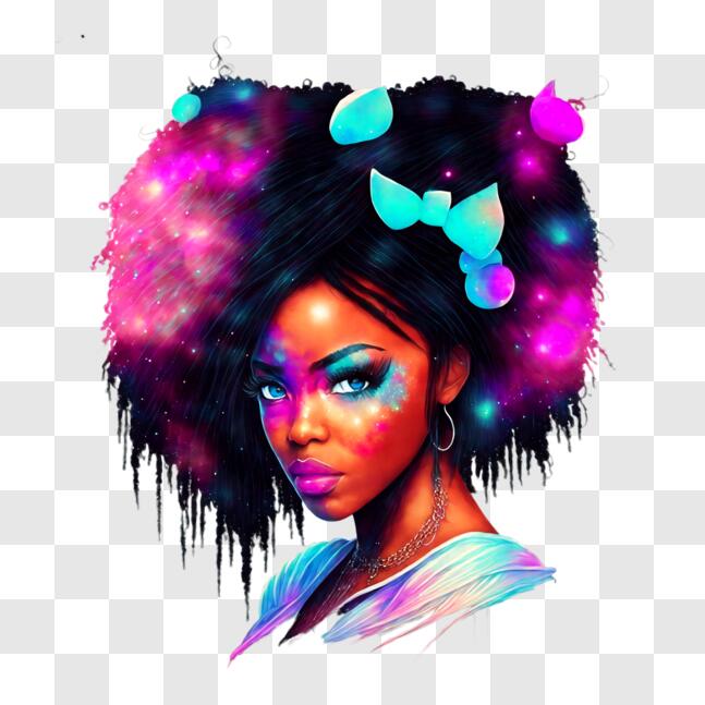 Download Afro-futuristic Woman with Colorful Hair and Makeup PNGs Online - Creative Fabrica