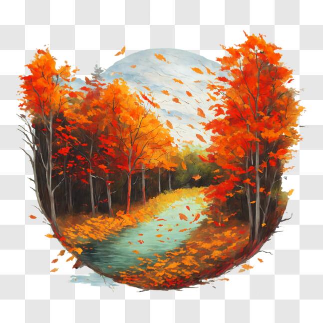 Download Autumn Forest Painting with Beautiful Fall Colors PNGs Online ...