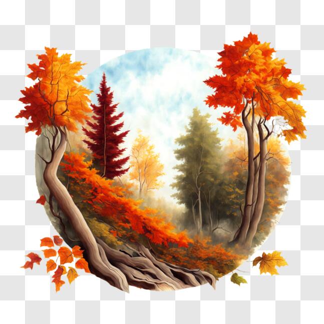 Download Autumn Forest Painting with Vibrant Colors PNGs Online ...
