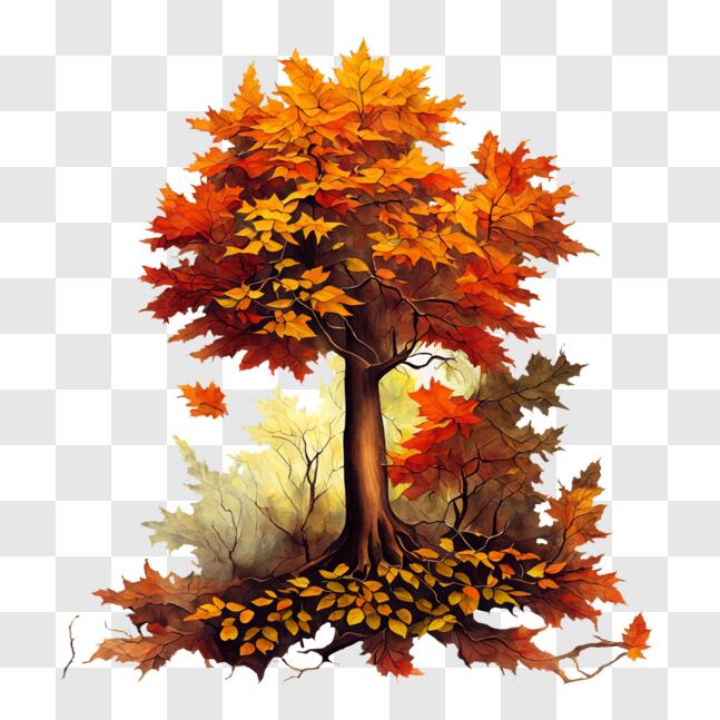 Download Beautiful Autumn Scene with Vibrant Colored Leaves PNG Online ...