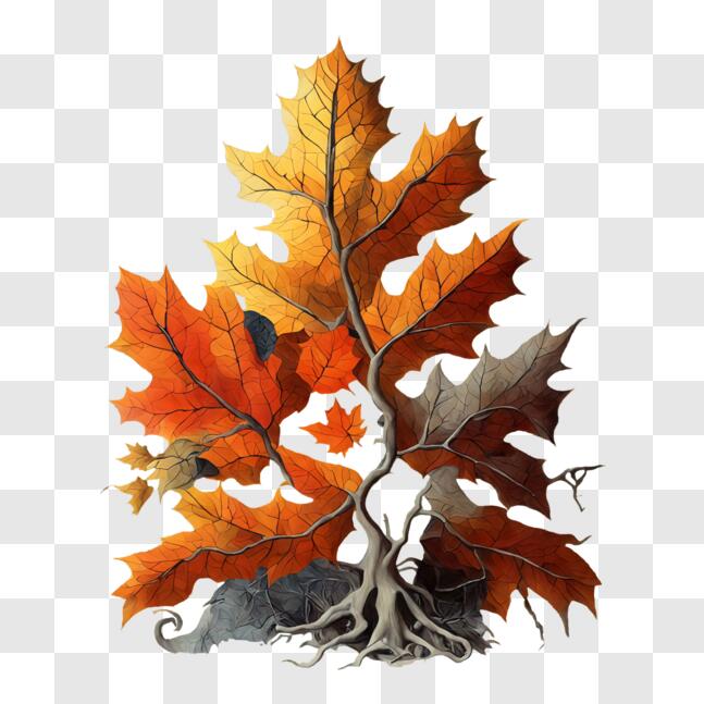 Download Oak Leaf Drawing with Roots PNGs Online - Creative Fabrica